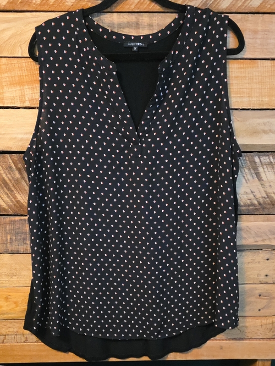 Papermoon | Tops | Papermoon Black Sleeveless Vsplit Top With Pink Dot ...